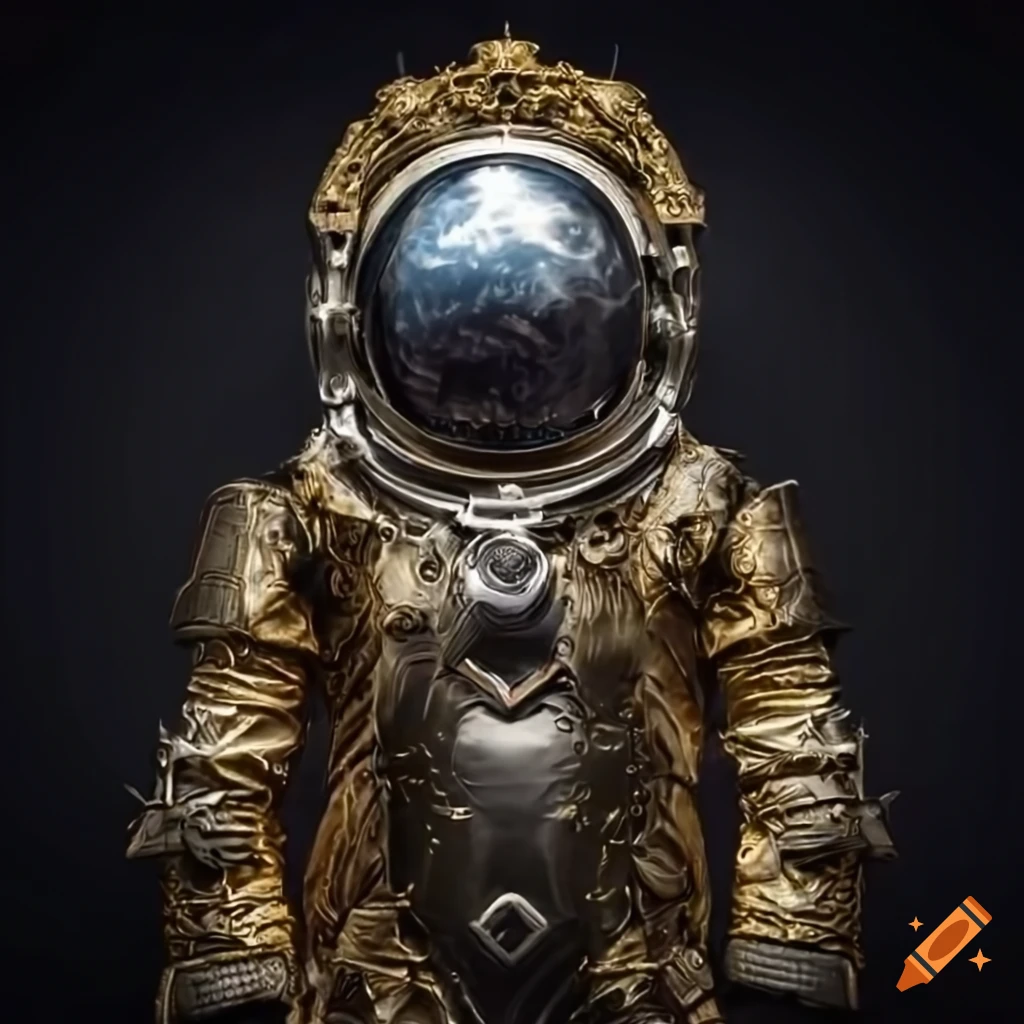 Intricately-designed astronaut king in baroque space suit and gothic ...