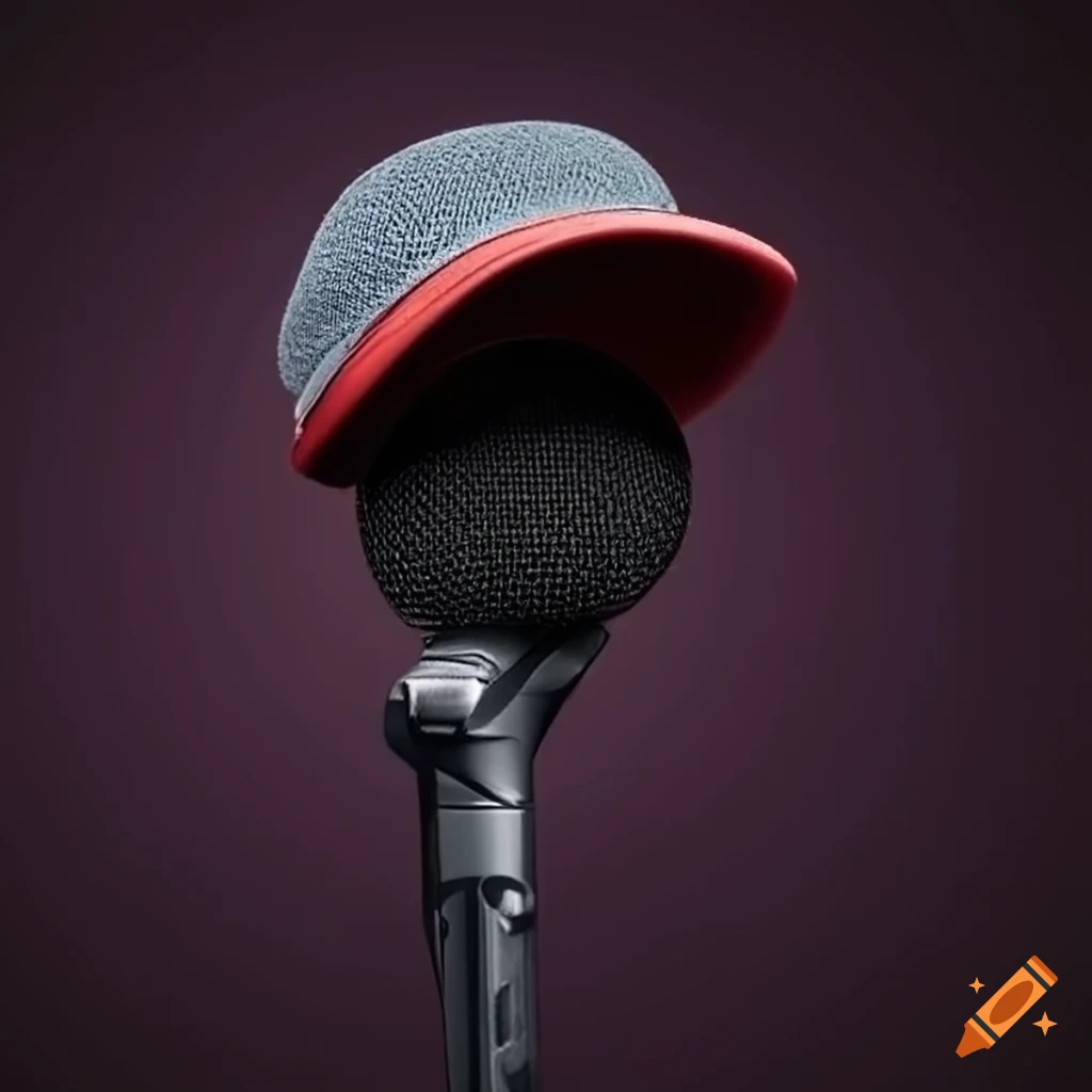 Microphone with a flat brim baseball cap on Craiyon
