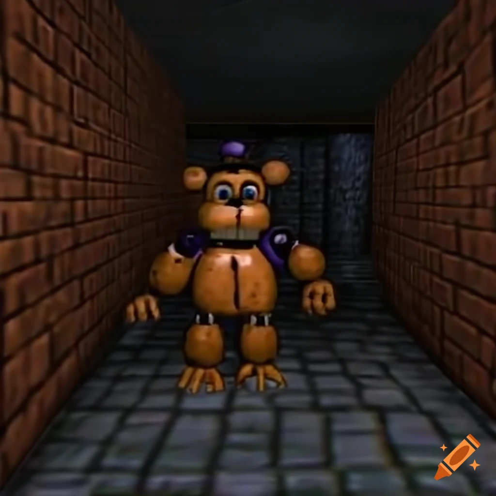 Retro-style gameplay screenshot featuring Fnaf Freddy Fazbear on Craiyon