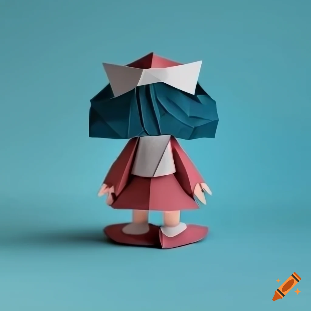 Origami art of Mafalda on a blue matte background on Craiyon