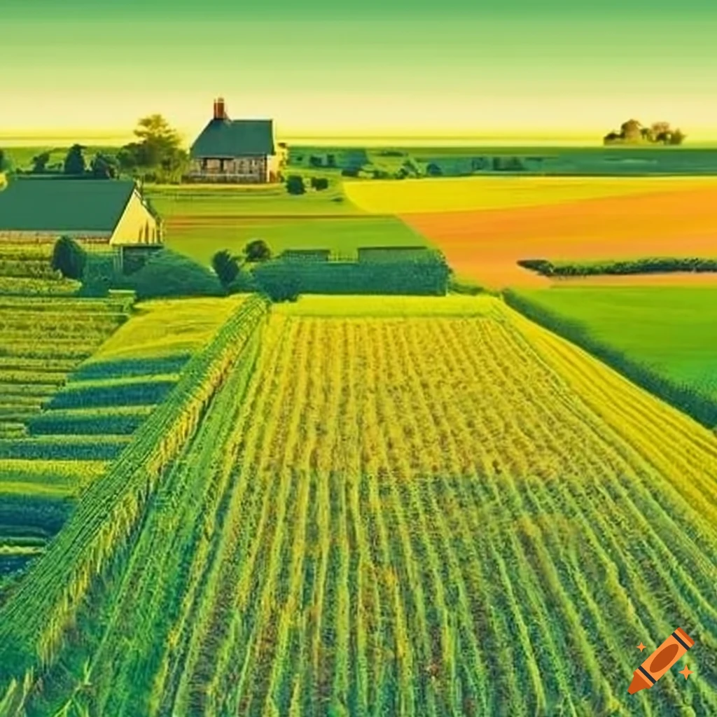 Bird's eye view of an ideal farm cultivating rye on Craiyon