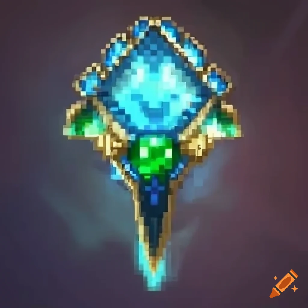 Legendary golden cursor with blue and green gems in StarCraft style on ...