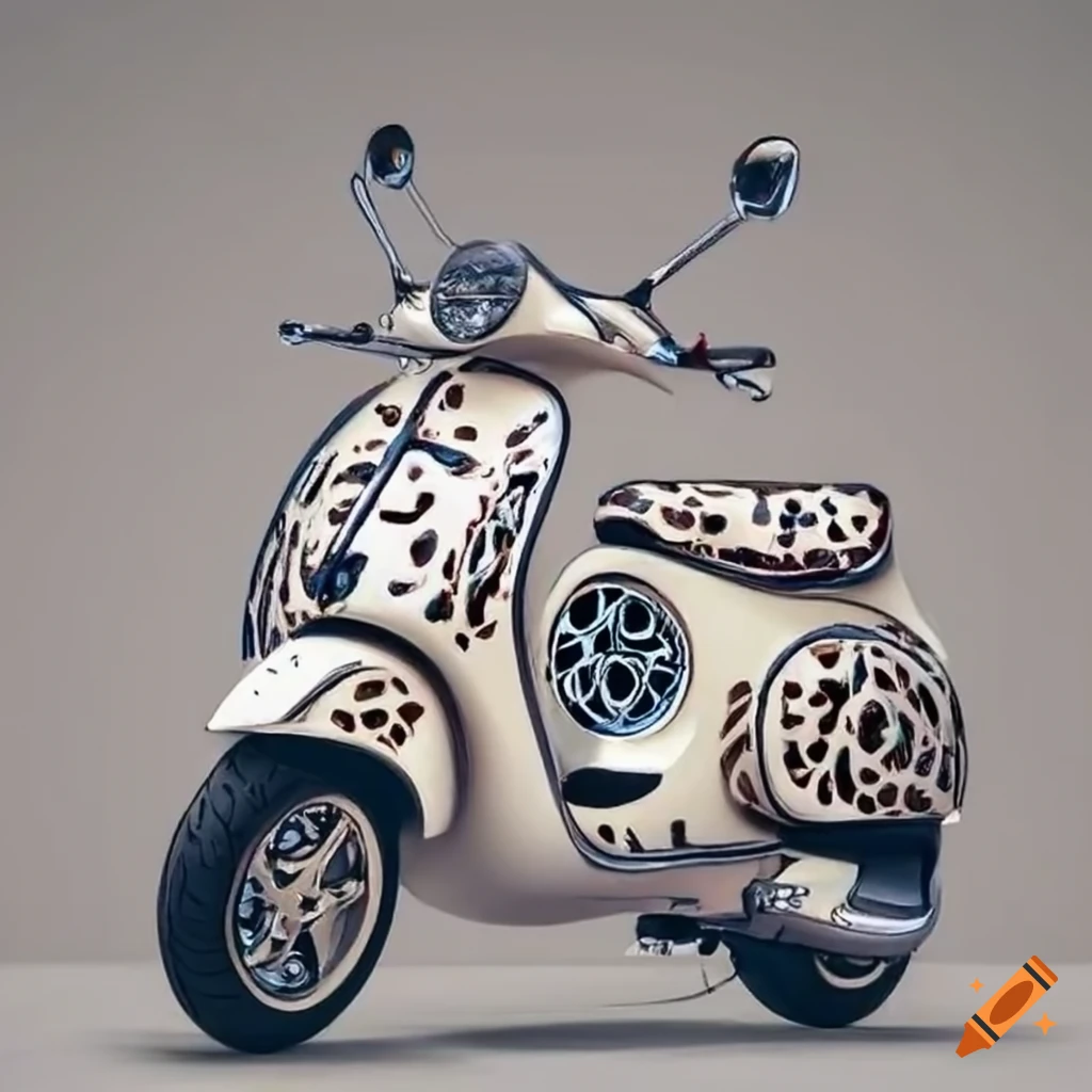 White vespa sprint motorbike with intricate abstract designs on Craiyon