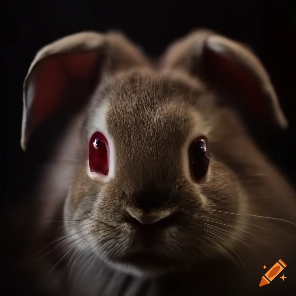 Rabbit with unique eye in dark room on Craiyon