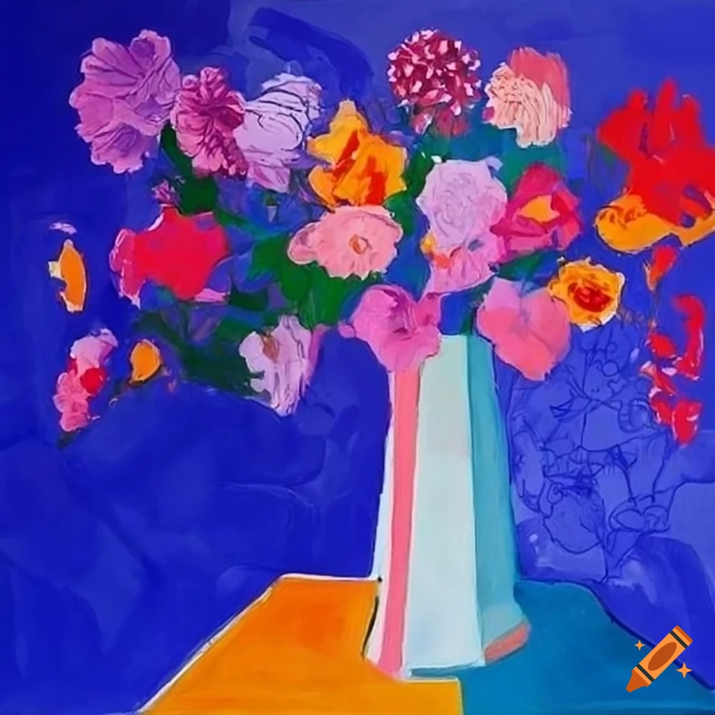 Special-shaped spatial structure with a chair, vases, flowers, pablo ...