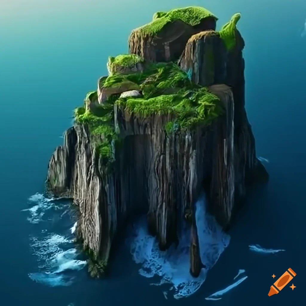 Cliff island view on Craiyon