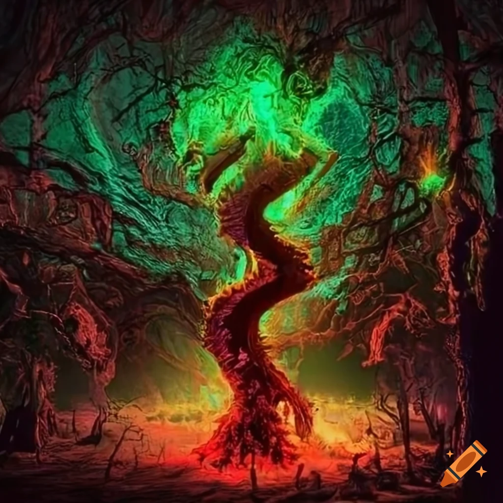 Glowing elemental in a mystical forest inspired by hr giger and metal ...
