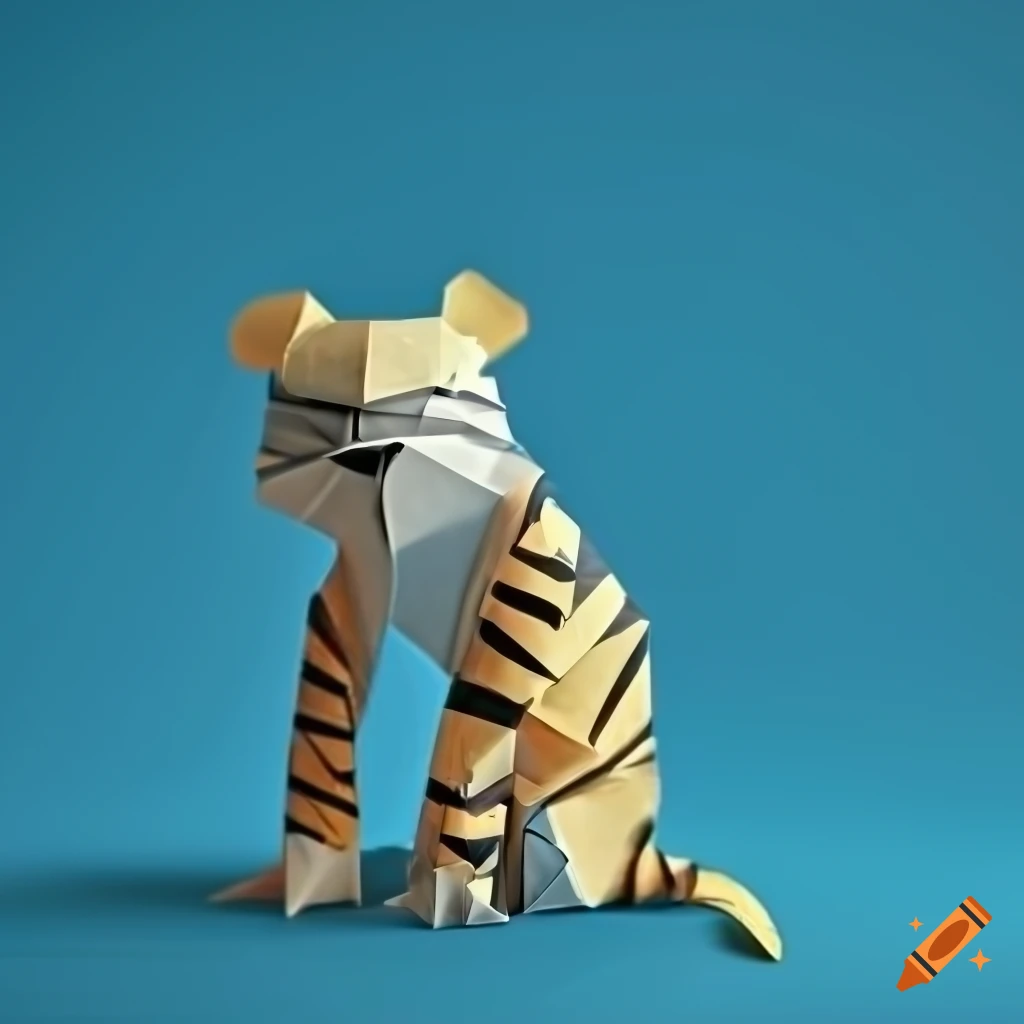 Origami hobbes in high poly with blue matte background on Craiyon