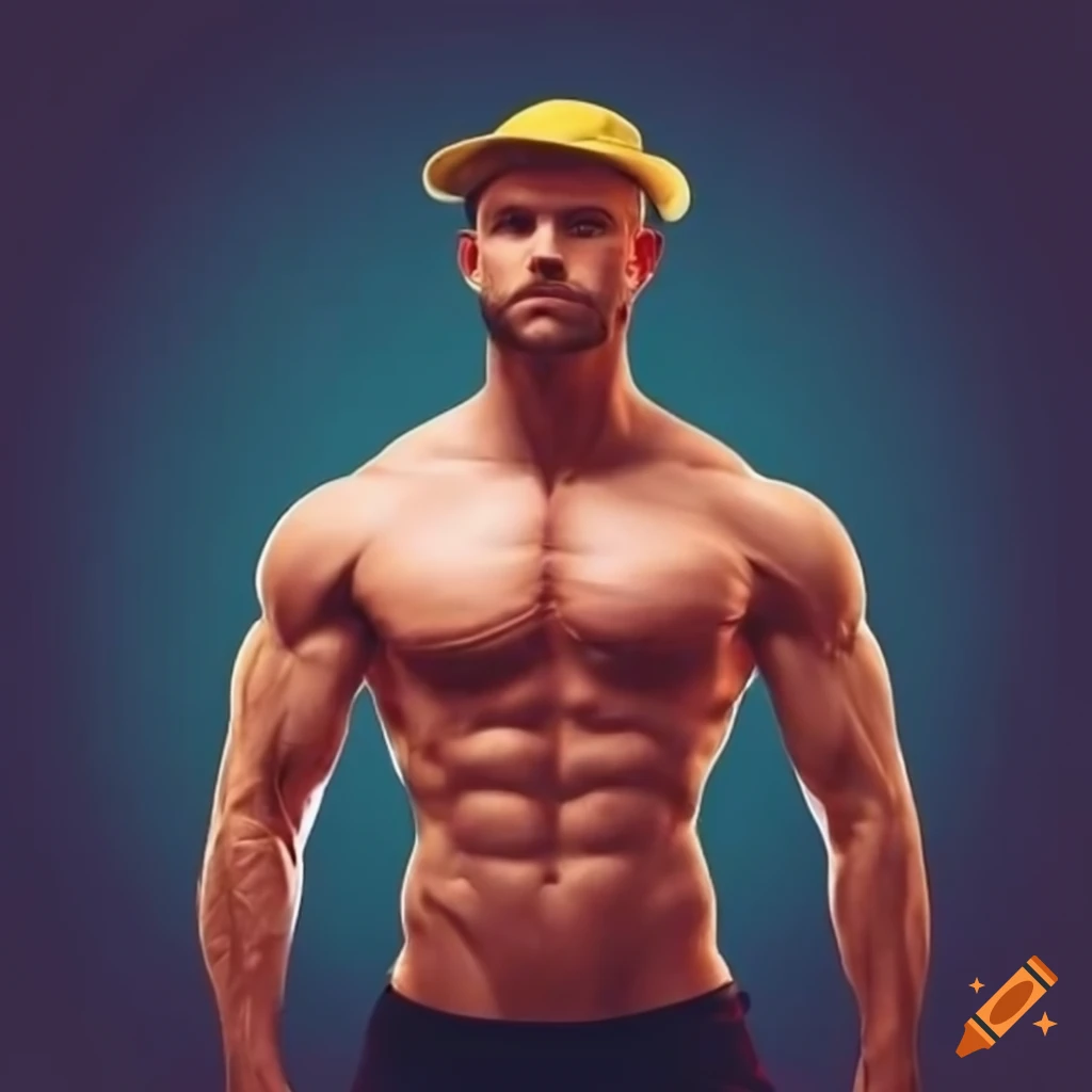 Muscular, healthy, athletic man with a tiny hat on Craiyon