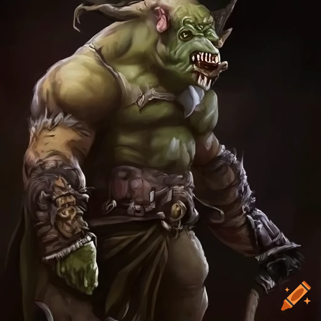 Fantastical orc-like creature with pig characteristics on Craiyon