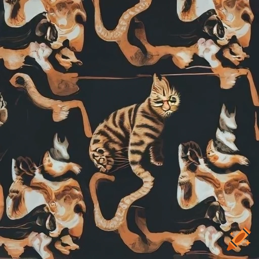 70s tortie cat wallpaper pattern on Craiyon