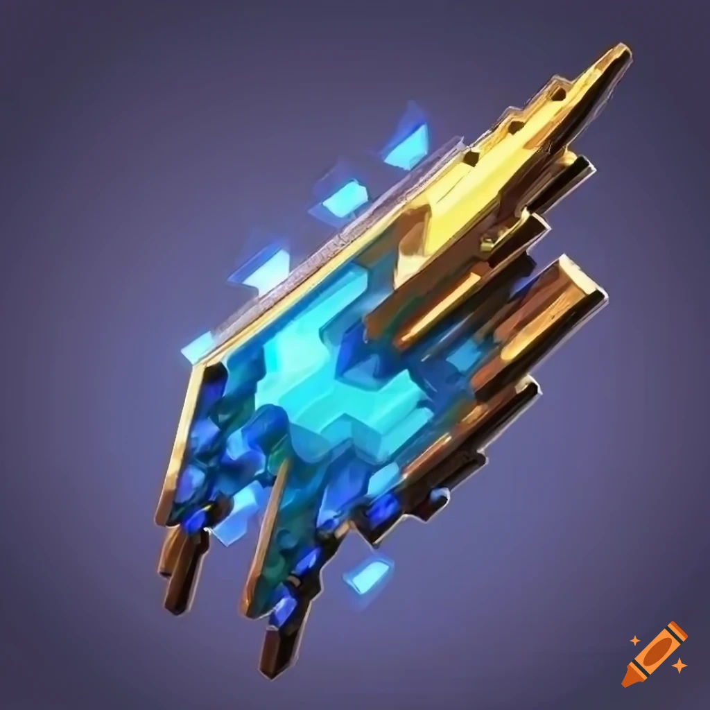 Legendary golden cursor with blue and green gems in StarCraft style on ...