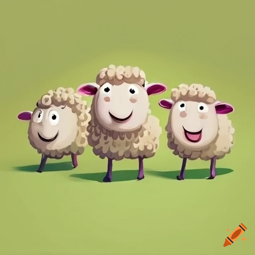 Cartoon sheep flock on Craiyon