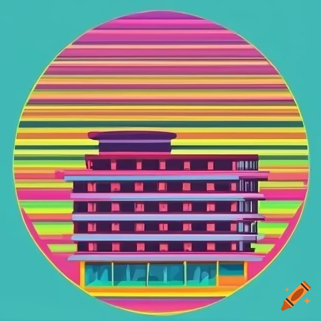 Retro fast food building against an 80s blue sky backdrop on Craiyon