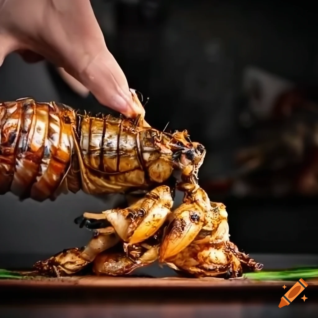 Roasted cicadas plated flamboyantly on Craiyon
