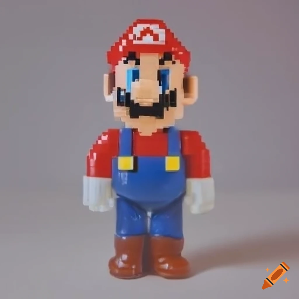 Retro collectible 1980's Mario toy figure with pixelated design on Craiyon