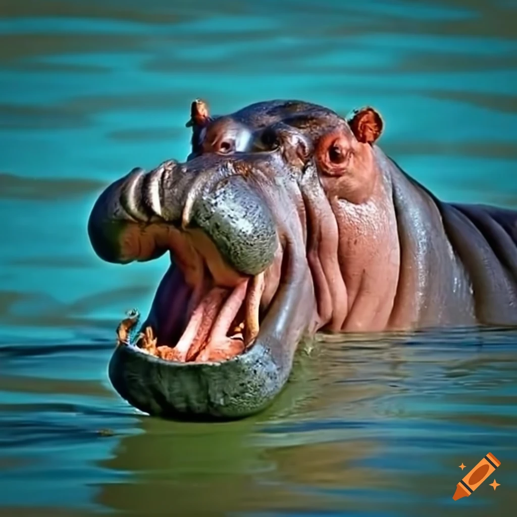 Silly hippopotamus in a lake on Craiyon