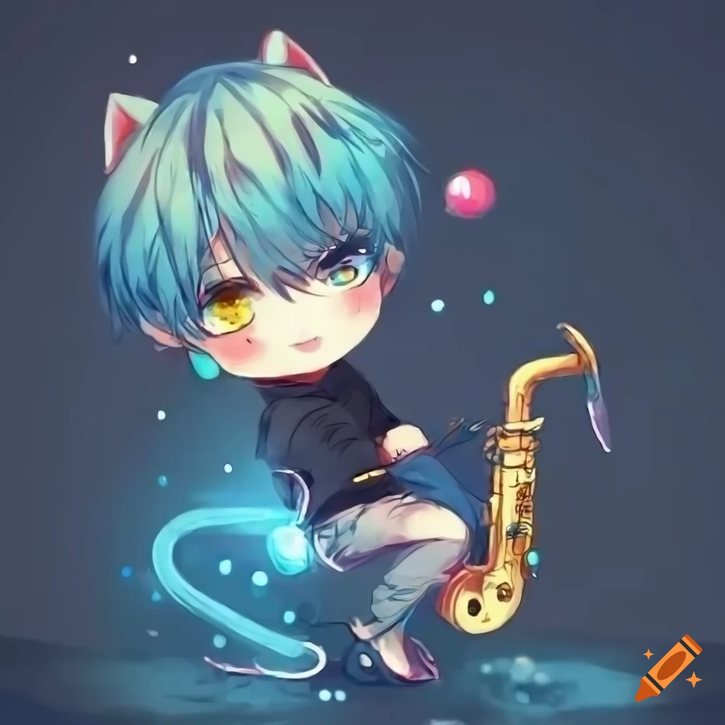 Chibi boy with dark yellow hair, blue eyes, and a cat-like appearance ...