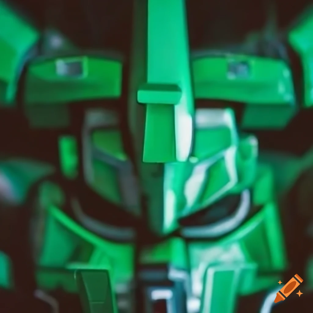 Close-up of a green gundam-style mecha on Craiyon