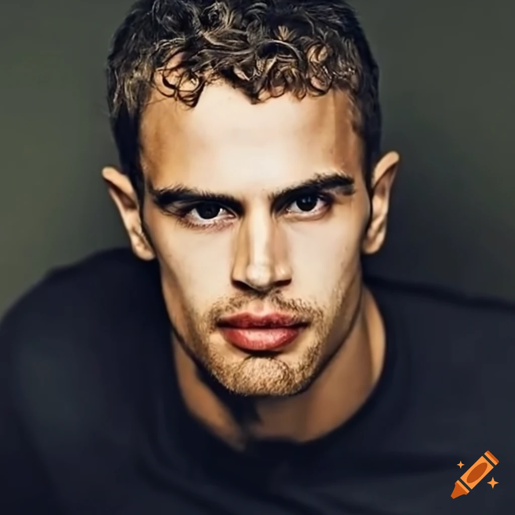 Actor theo james looking wet and sweaty, out of breath on Craiyon