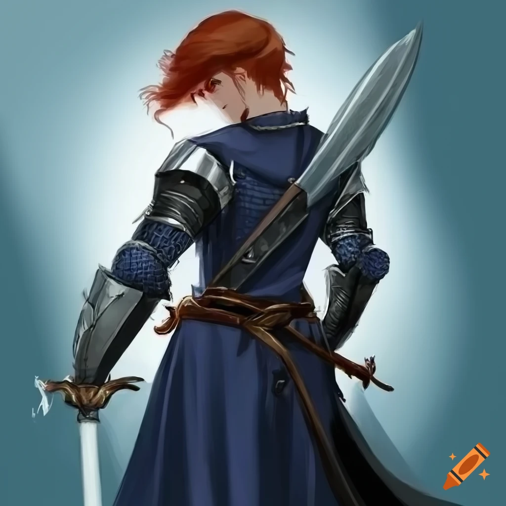 Knight with fiery red hair and amber eyes in medieval armor on Craiyon