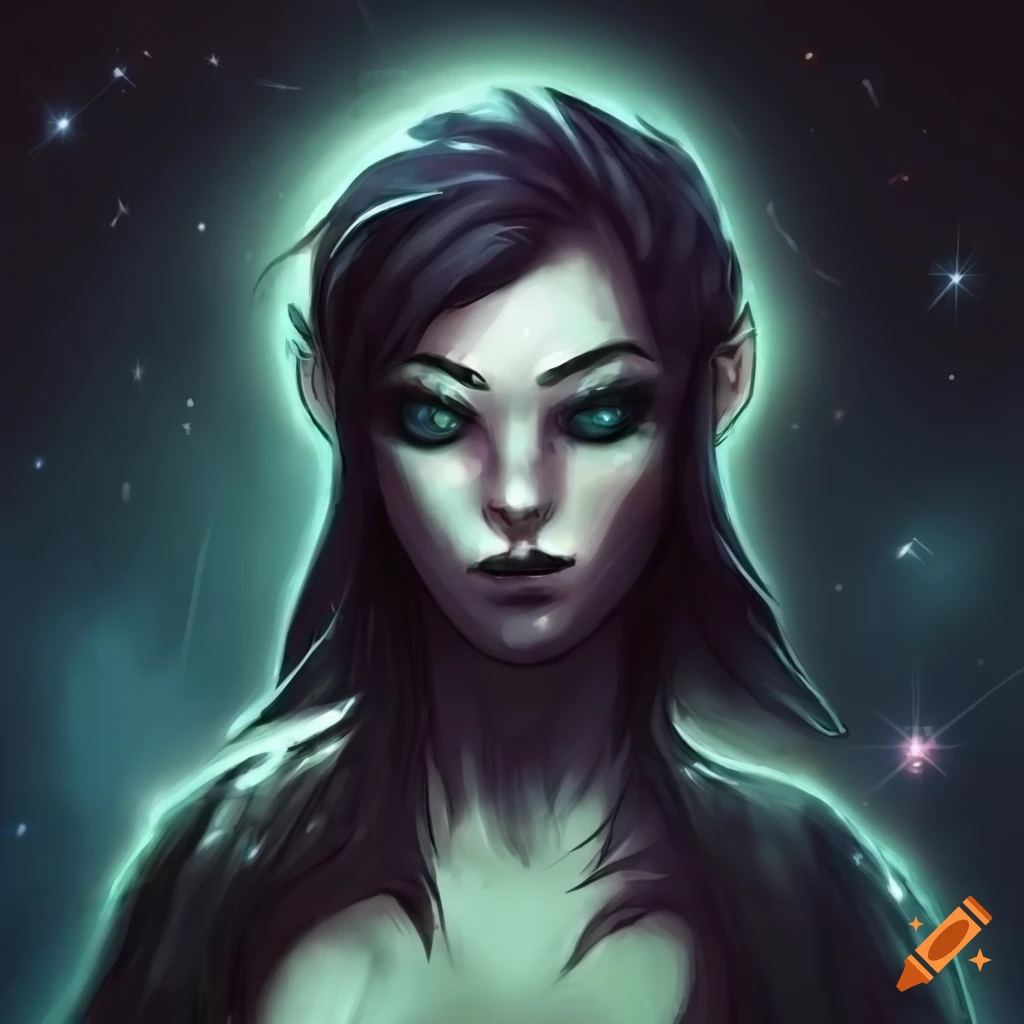 Female eldritch humanoid with galaxy eyes and black hair on Craiyon