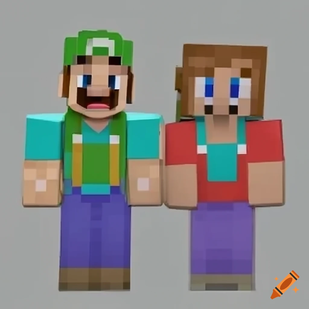 Mario and Luigi meeting Steve and Alex in a crossover scene on Craiyon