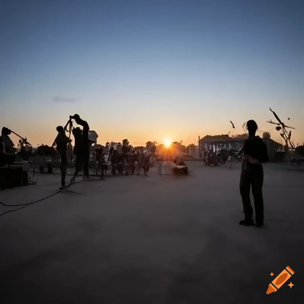 Charming local band performing live in a park at sunset on Craiyon