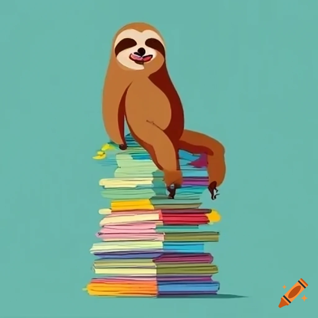 Cute sloth resting on top of a stack of papers on Craiyon