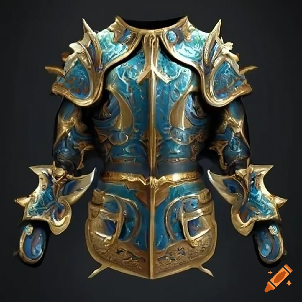 Front view of adorned magic armor on Craiyon