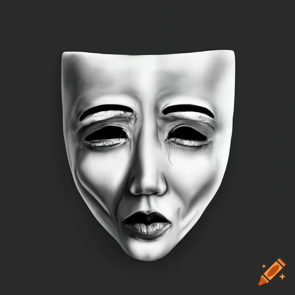 Realistic feminine comedy and tragedy mask on Craiyon