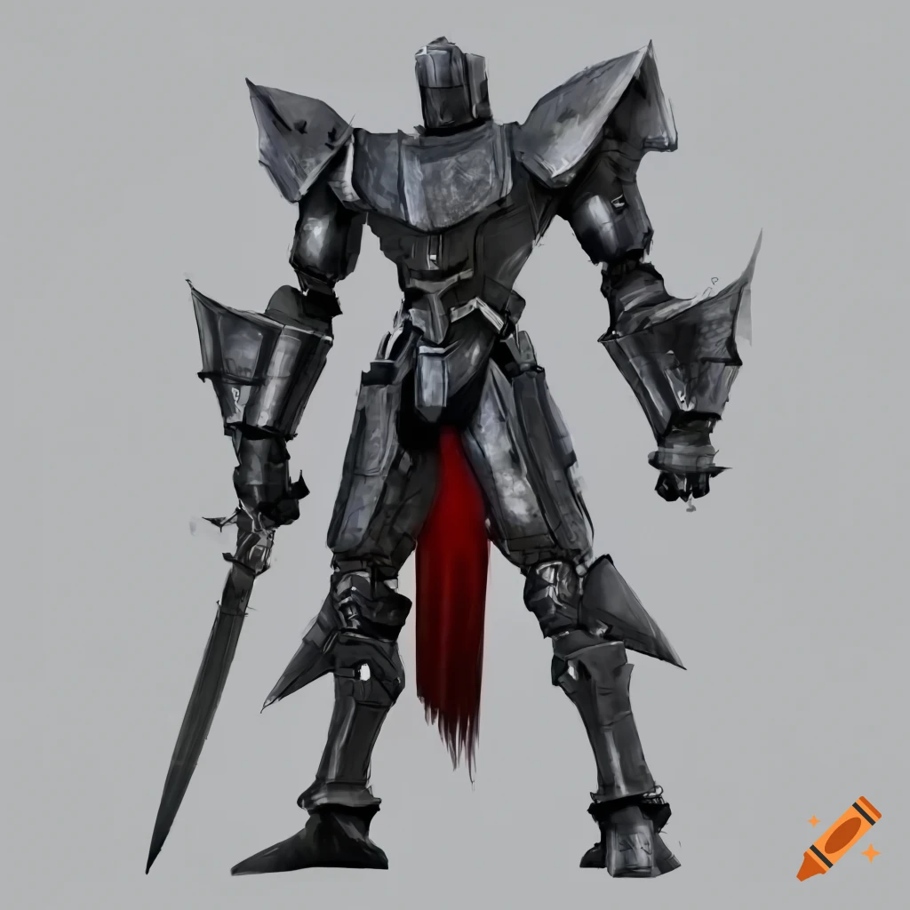 Knight in black armor in a photo-realistic style from a long-distance ...