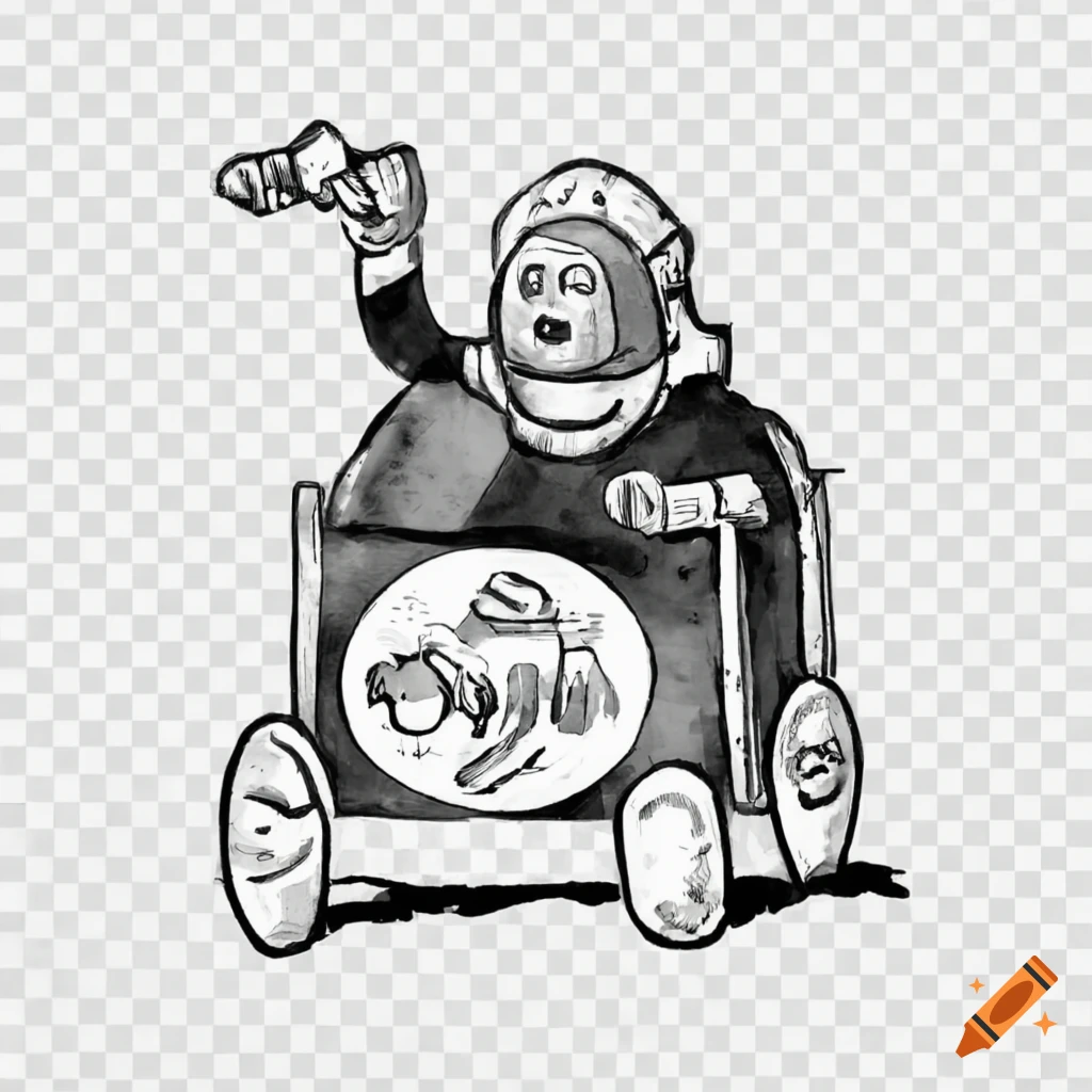 Black and white cartoon of soapbox racing on Craiyon