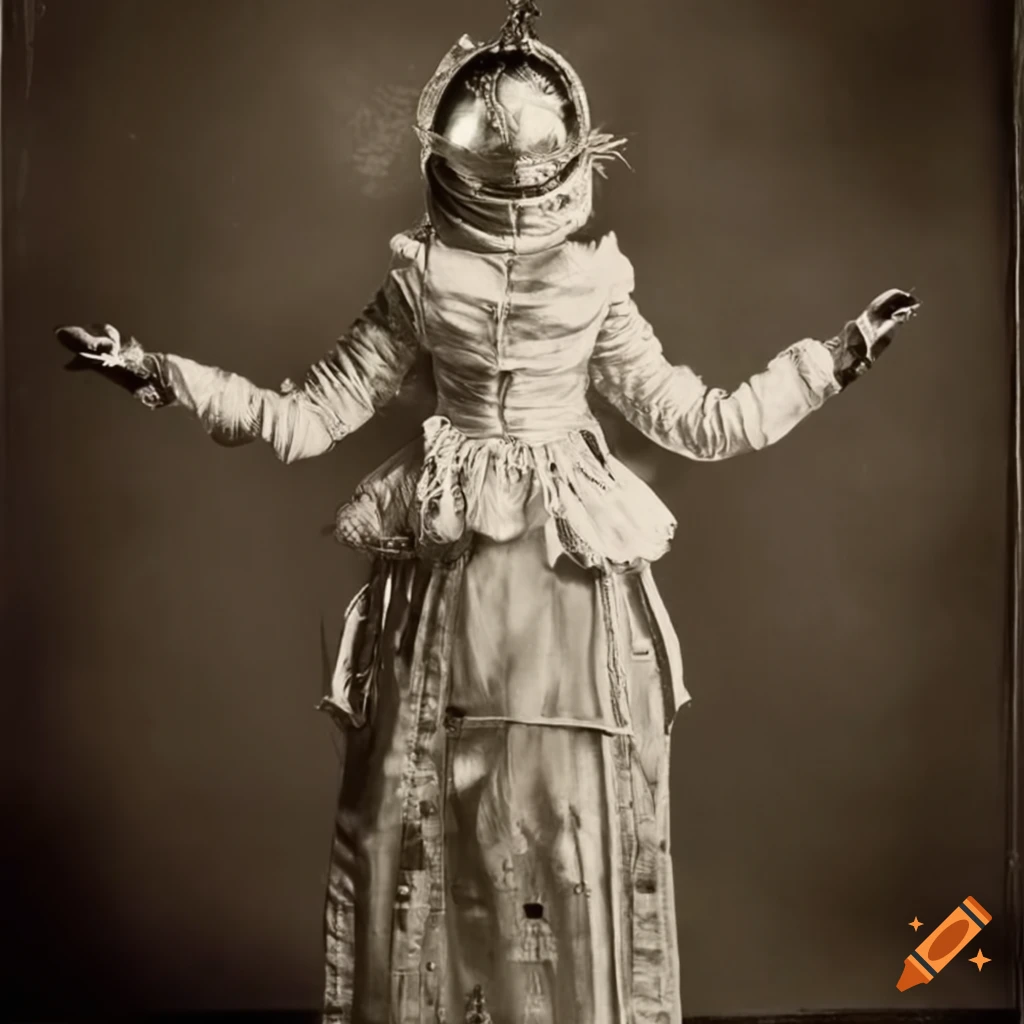 Victorian-era insect mother in an intricate space suit on Craiyon