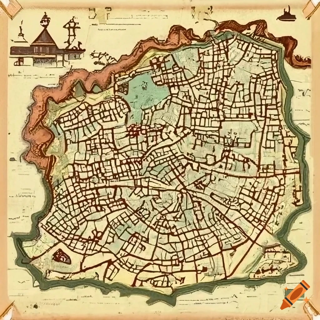 Medieval town city map on Craiyon