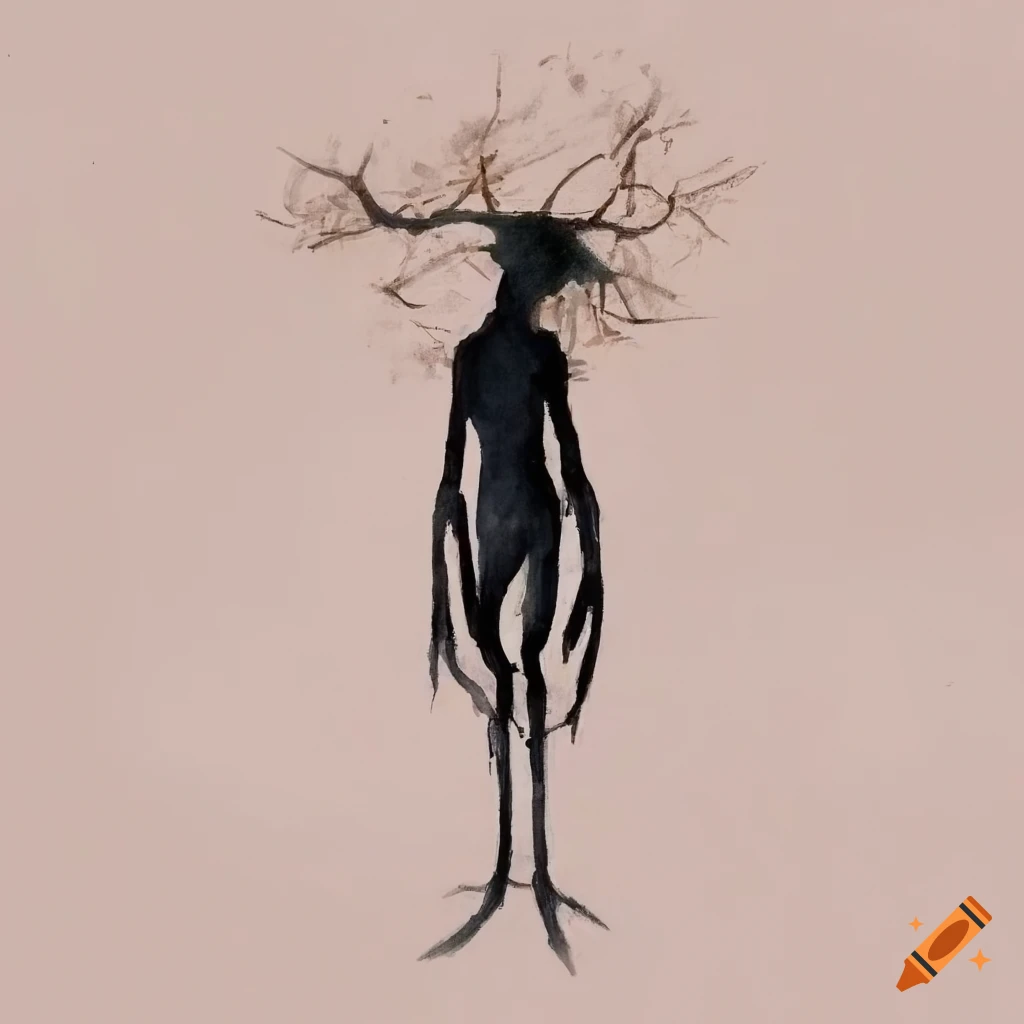 Tall standing shadow creature in watercolor on Craiyon