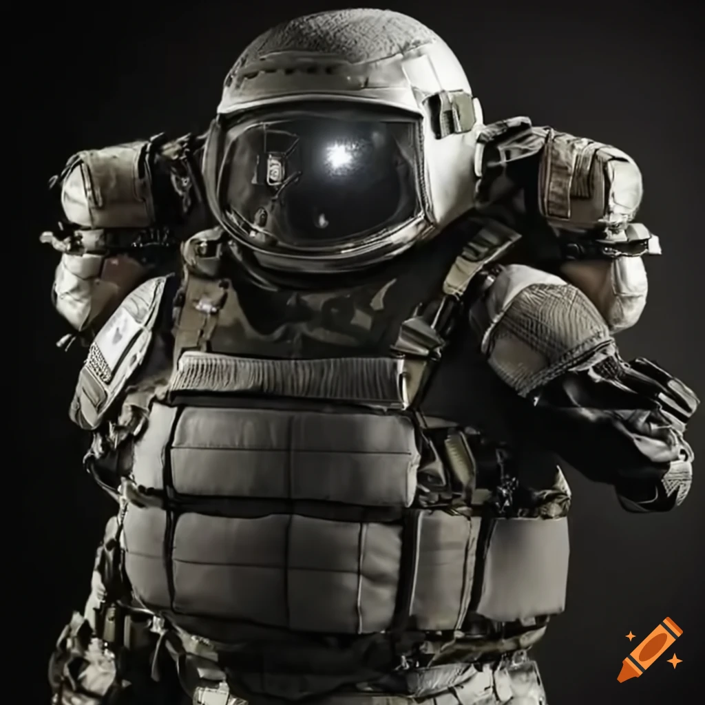 Armored fat astronaut cop in heavy space armor on Craiyon
