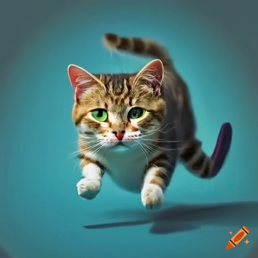 Cute cat running with fish in mouth on Craiyon