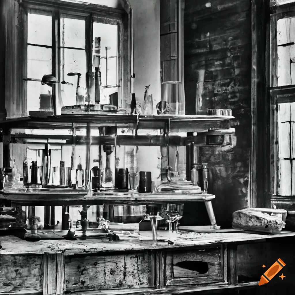 1940s chemistry lab room with experiments on laboratory bench on Craiyon