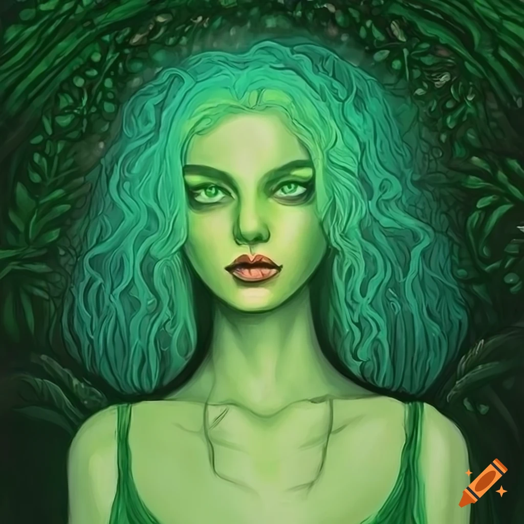 Green woman inspired by kelly mckernan's style on Craiyon