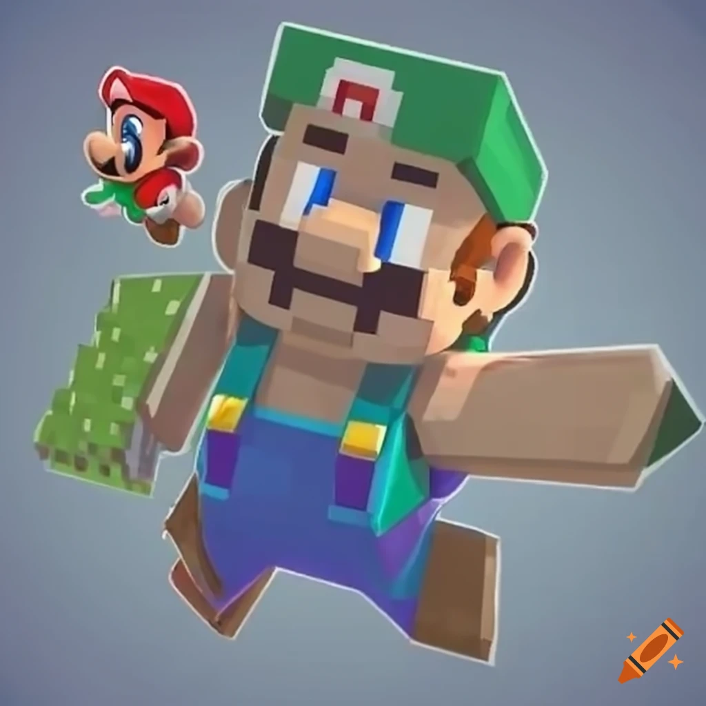 Crossover between Mario, Luigi, Steve, and Alex from Minecraft on Craiyon