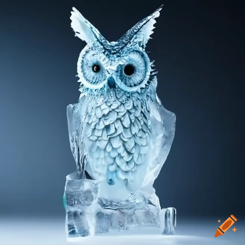Stunning ice sculpture of an owl on Craiyon