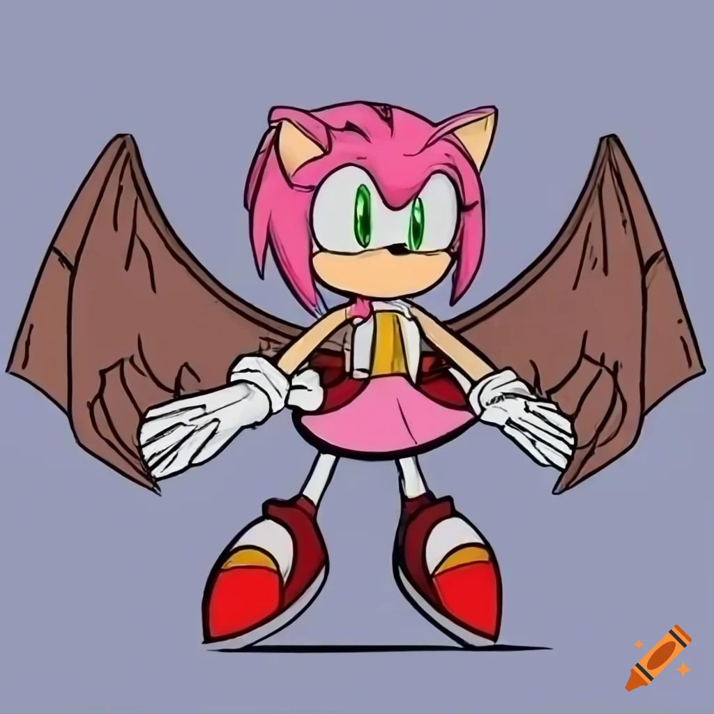 Amy Rose with bat wings in comic art style on Craiyon