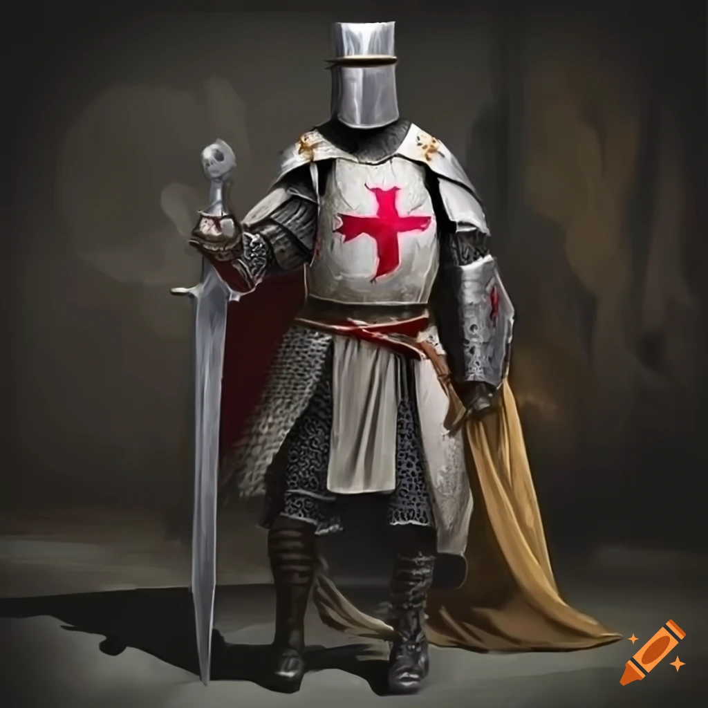 Elderly templar knight in armor with a sword and evil vibes on Craiyon