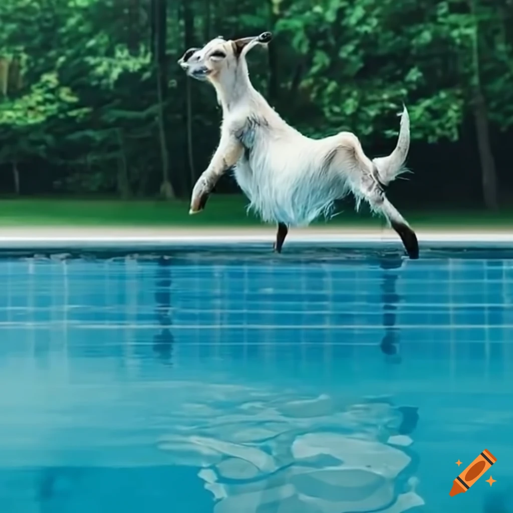 Goat performing a back flip into a pool on Craiyon