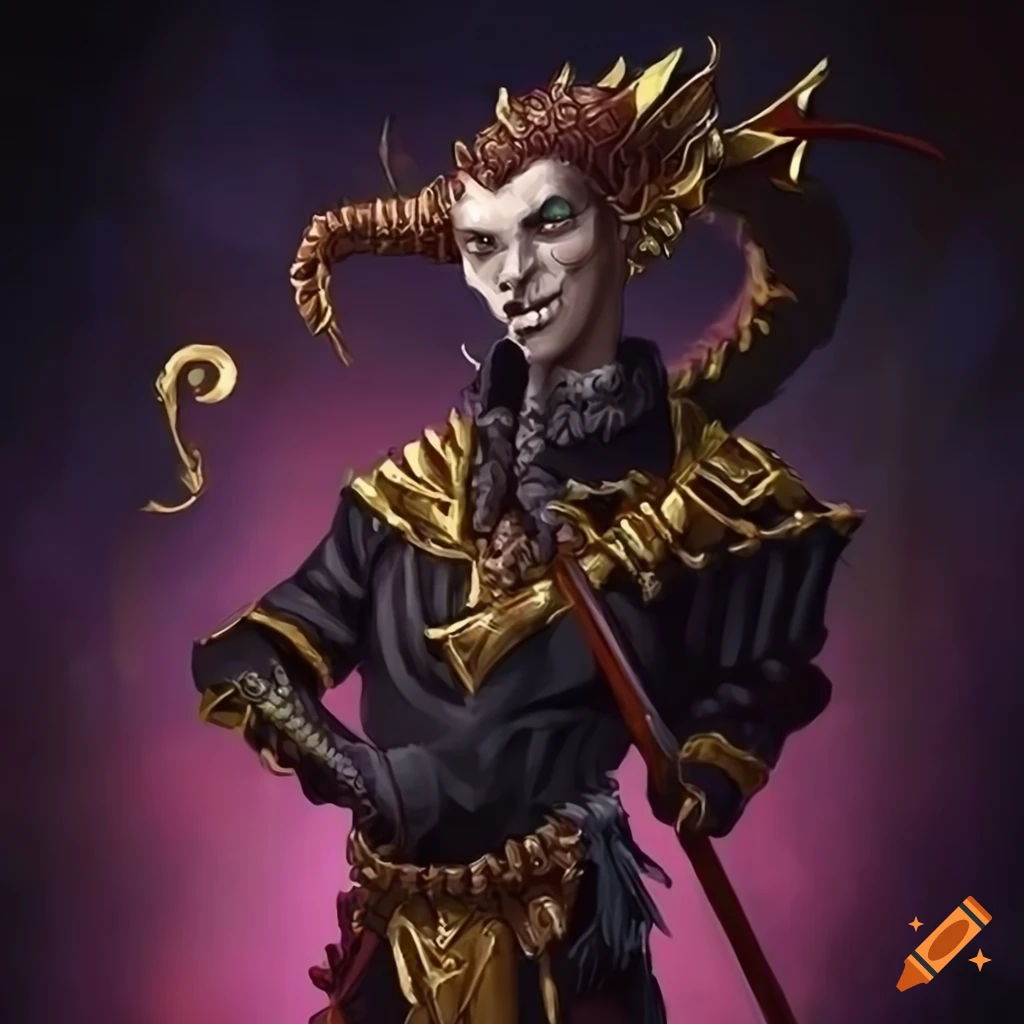 Dragonborn bard with gold chain and pimp cane in DND style on Craiyon