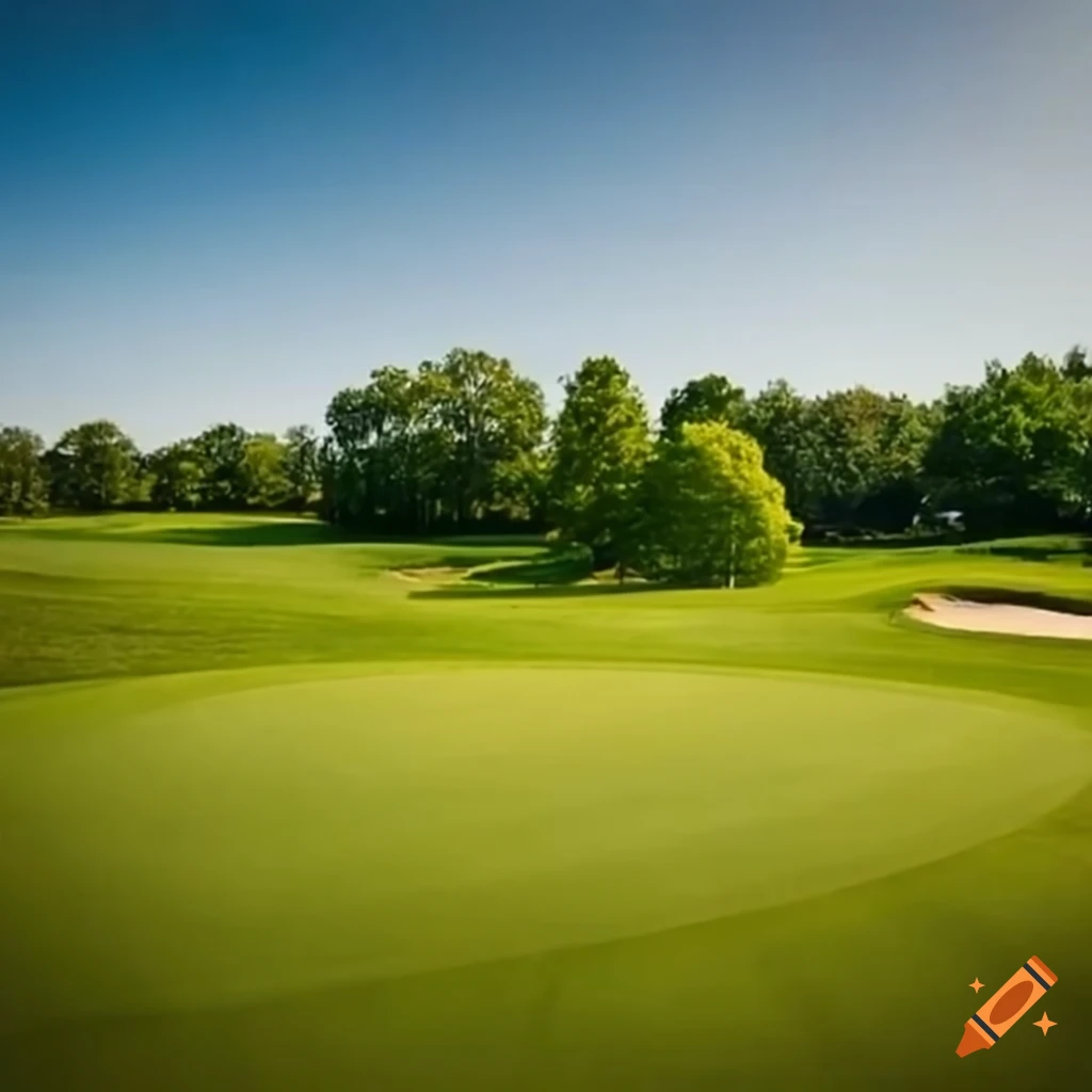Serene golf course with lush greens under a clear blue sky on Craiyon