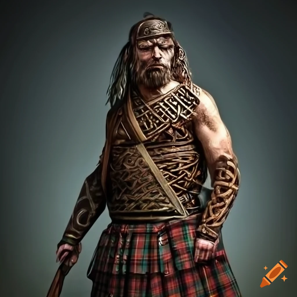 Celtic Pictish tribal man in great kilt and woad with samurai influence ...