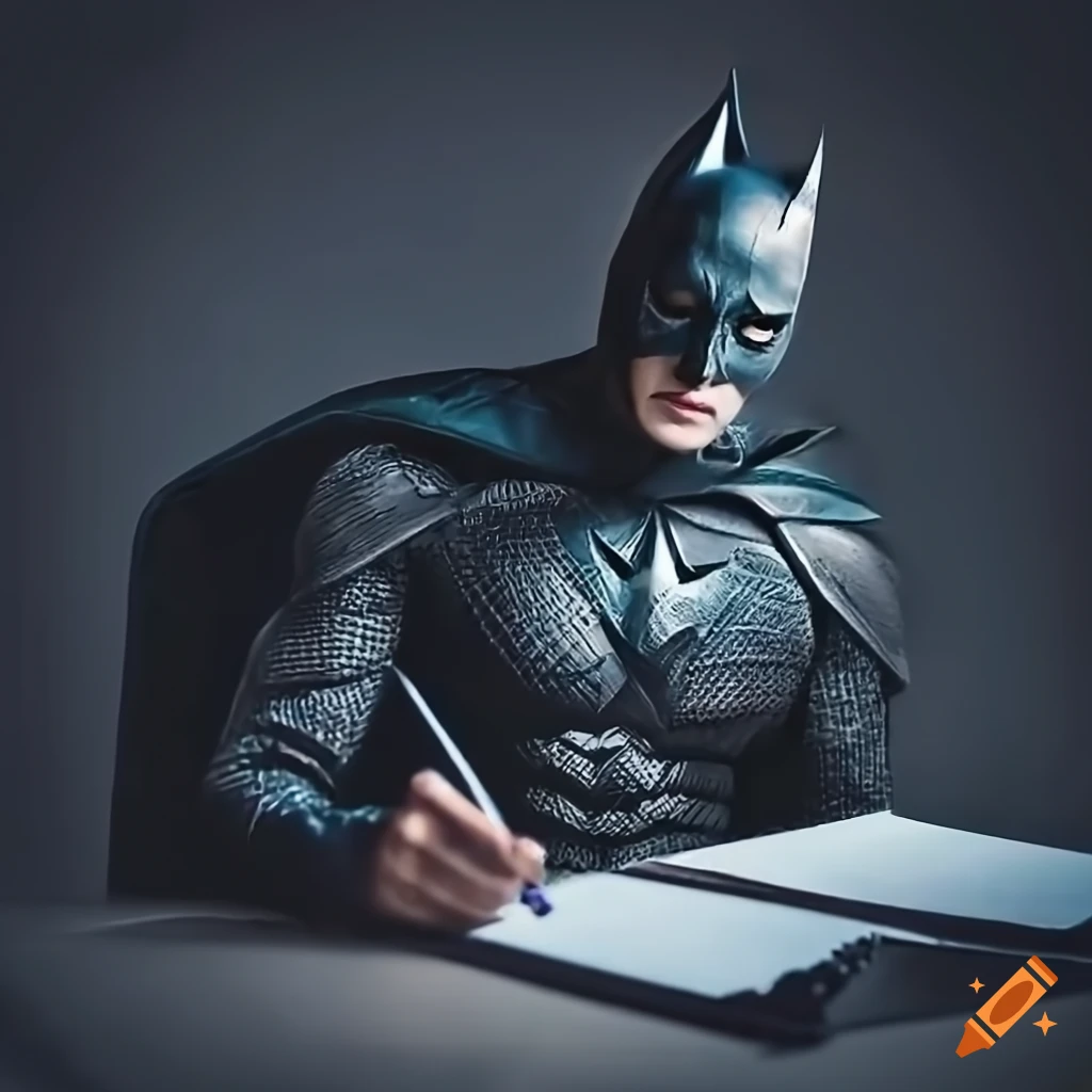 Dark Knight crying and stressed at a desk with Wonder Woman comforting ...