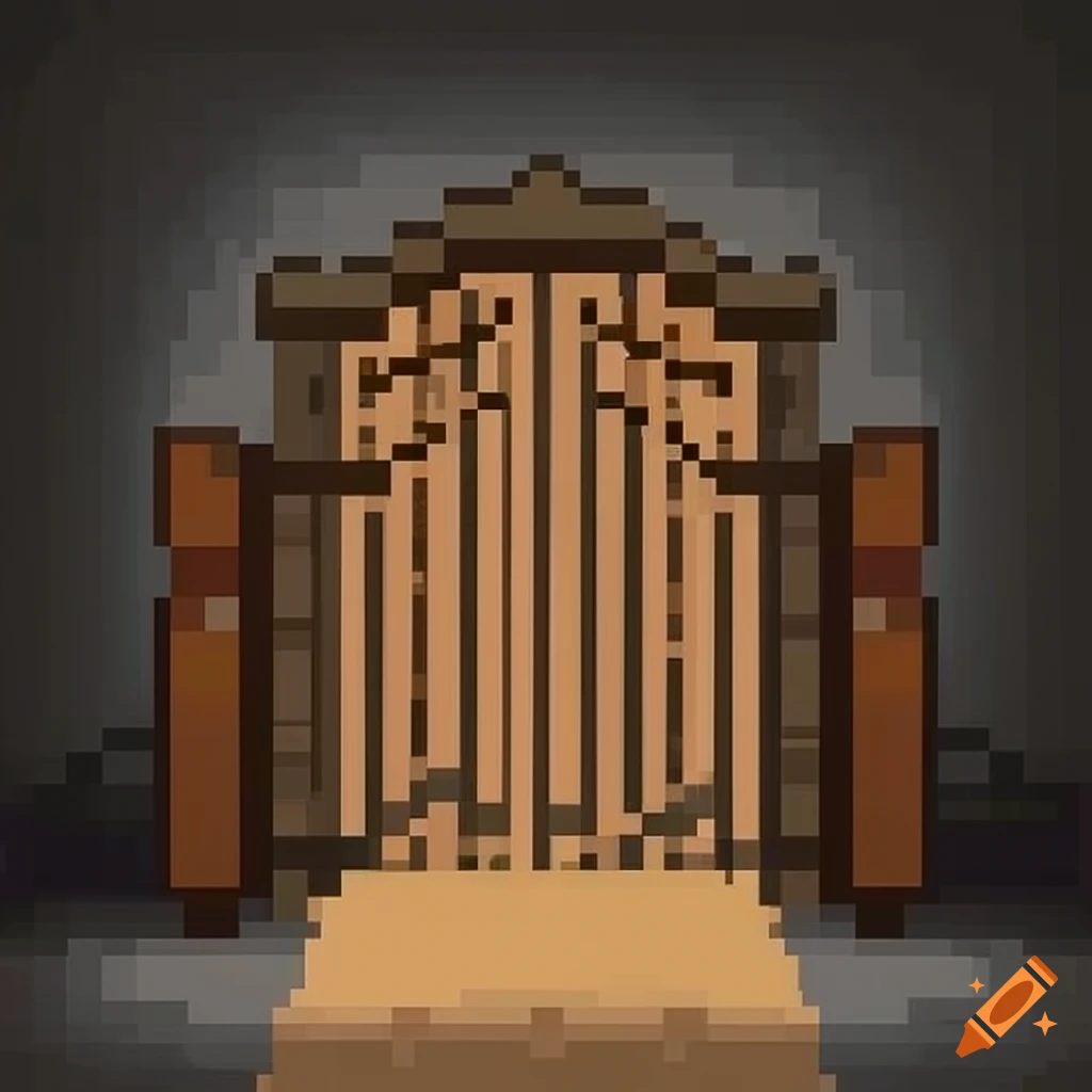 Pixel art of a wooden gate on Craiyon